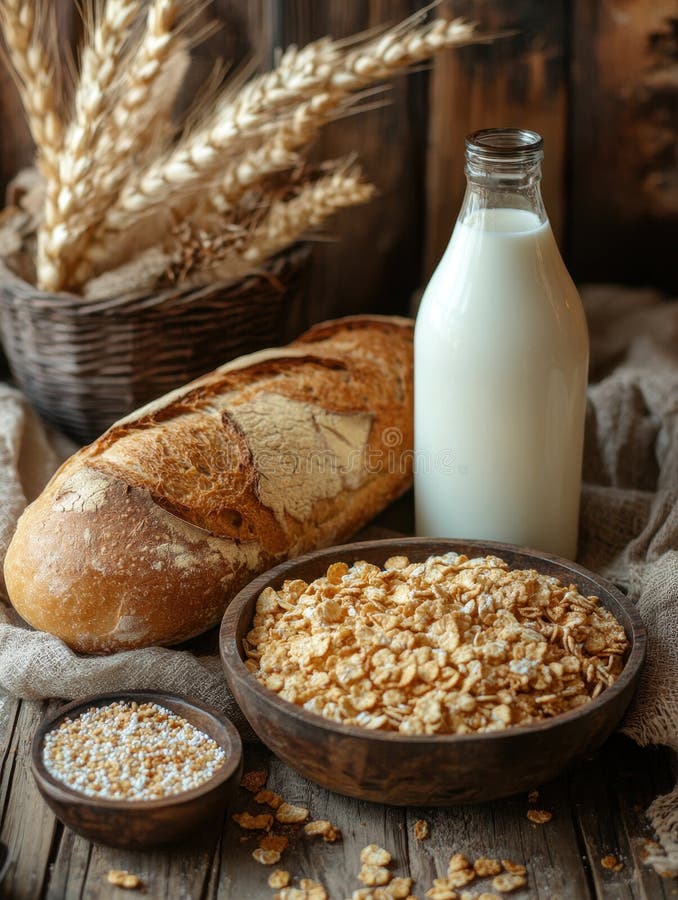 Rustic Farmhouse Breakfast Fresh Milk Bread Cozy Morning Setting Stock ...