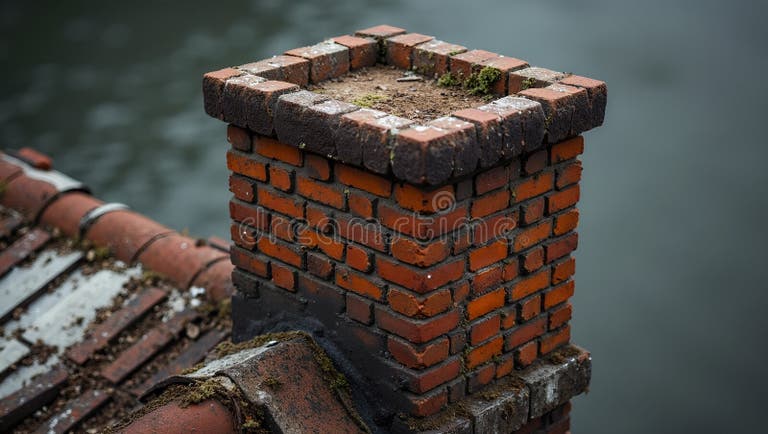 Rustic Brick Chimney on Old Warehouse Roof with Rust and Soot Stock ...
