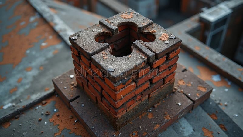 Rustic Brick Chimney on Old Warehouse Roof with Rust and Soot Stock ...