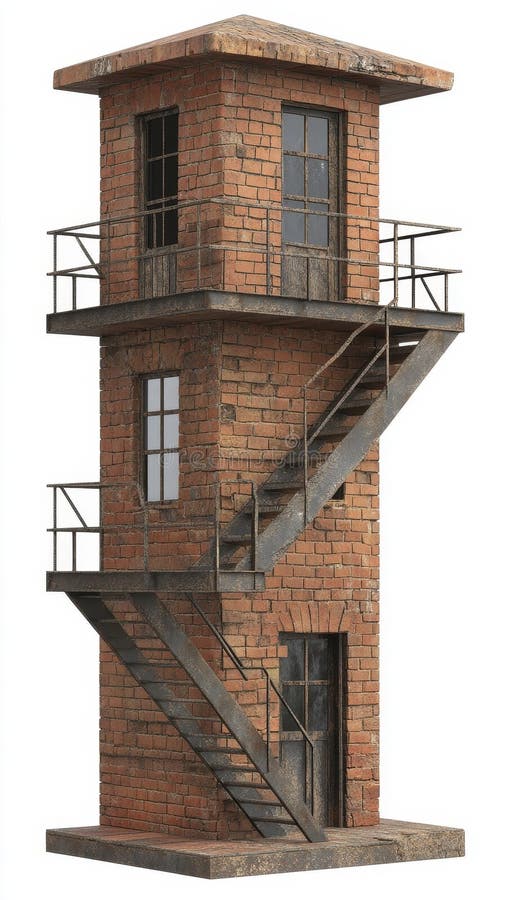 Rustic Brick Fire Escape Tower Stock Illustration - Illustration of ...