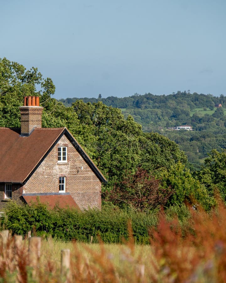 Rustic Brick House with a Terracotta Roof Surrounded by Lush Greenery ...
