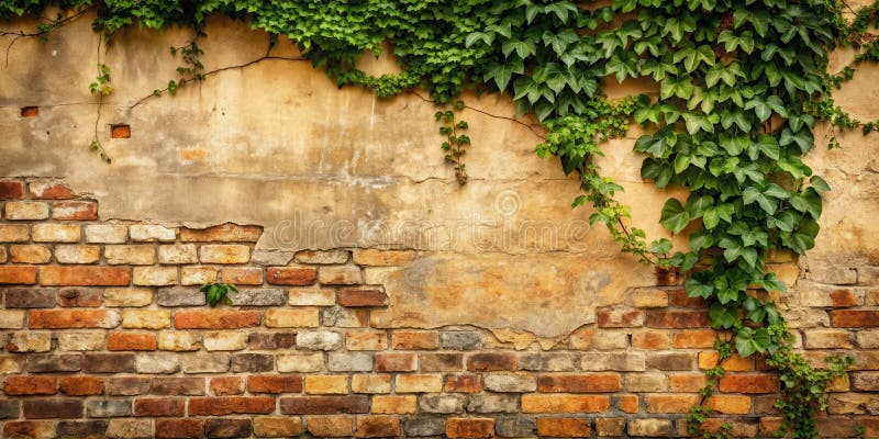 Rustic Brick Wall Background Featuring Lush Green Climbing Ivy Vines ...