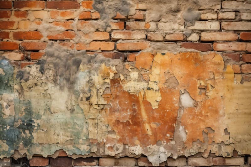 Rustic Brick Wall with Crumbling Paint and Deep Cracks Stock ...