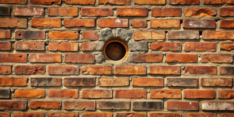 A Rustic Brick Wall Featuring a Circular Opening in the Center ...
