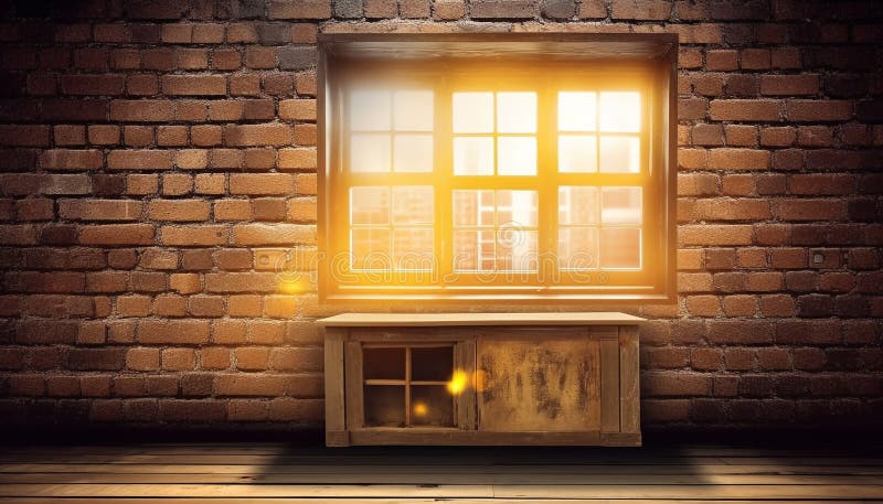 Rustic Brick Wall Illuminated by Bright Yellow Electric Lamp Indoors Generated by AI Stock ...