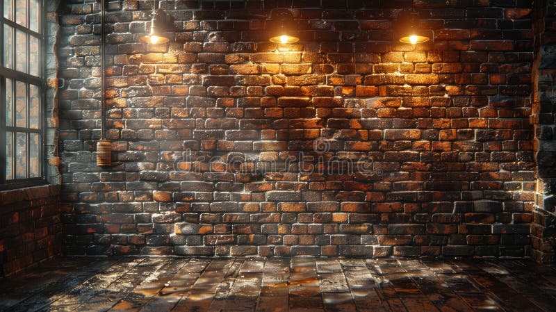 Rustic Brick Wall with Light Rays in Cozy Interior Setting Stock Image ...