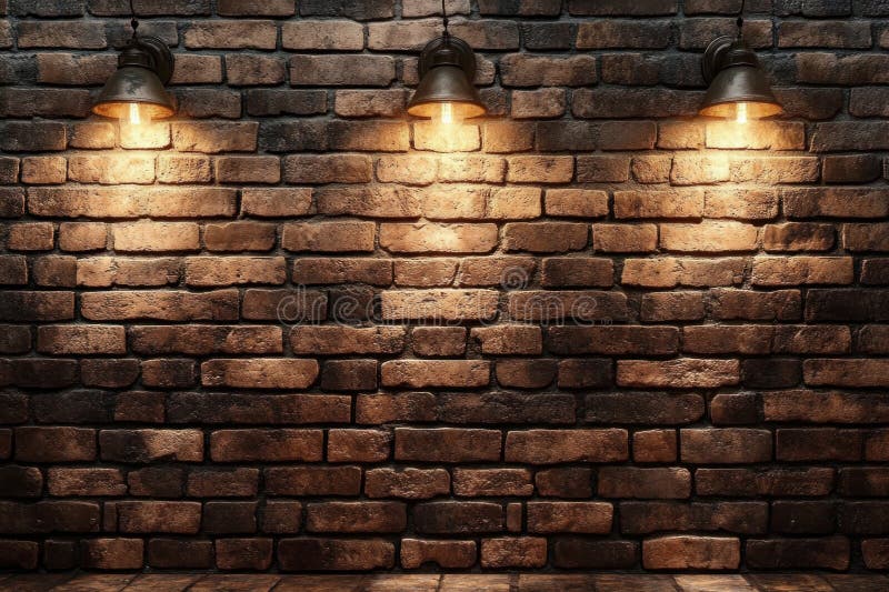 Rustic Brick Wall Interior Design with Three Hanging Lights, Exposed ...