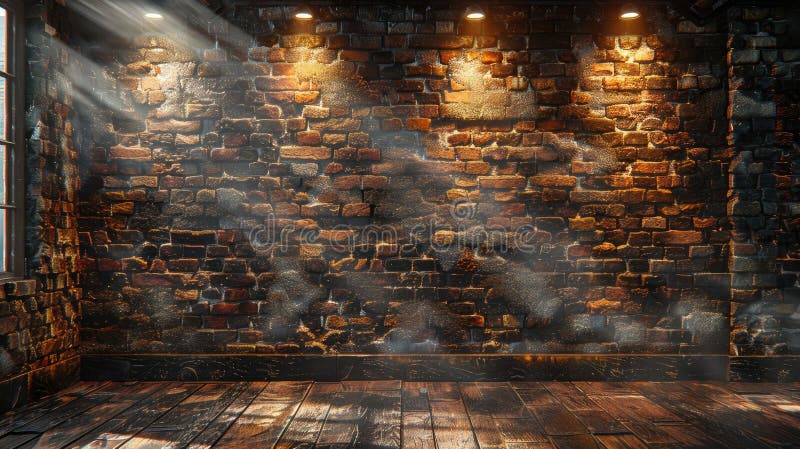 Rustic Brick Wall with Light Rays in Cozy Interior Setting Stock Photo ...