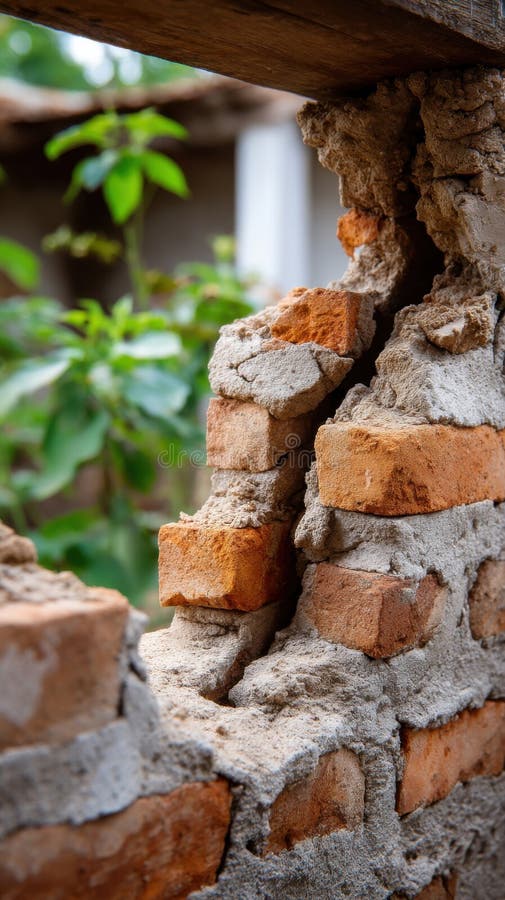 Rustic Brick Wall Ruins with Plants in the Background Creates Natural ...