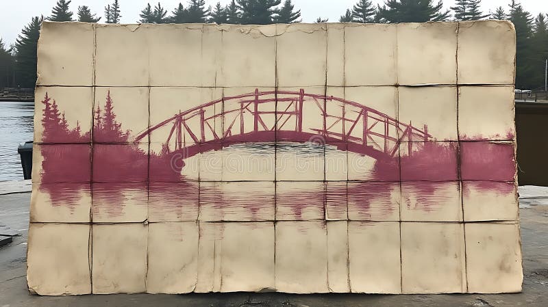 Rustic Bridge Landscape Painted on Tiled Panel Stock Image - Image of ...