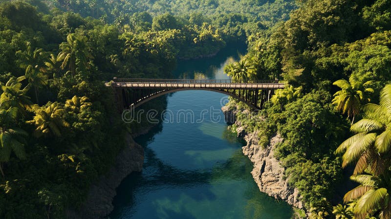 A Rustic Bridge Crosses Over a Stream or River Surrounded by Lush ...