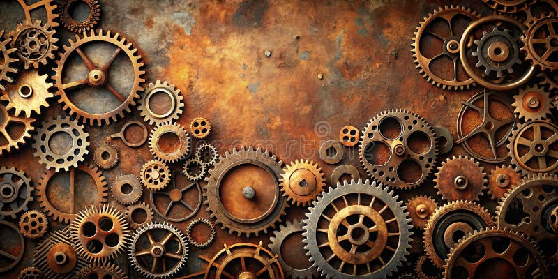 Rustic Bronze and Copper Gear System on a Weathered Metal Surface ...