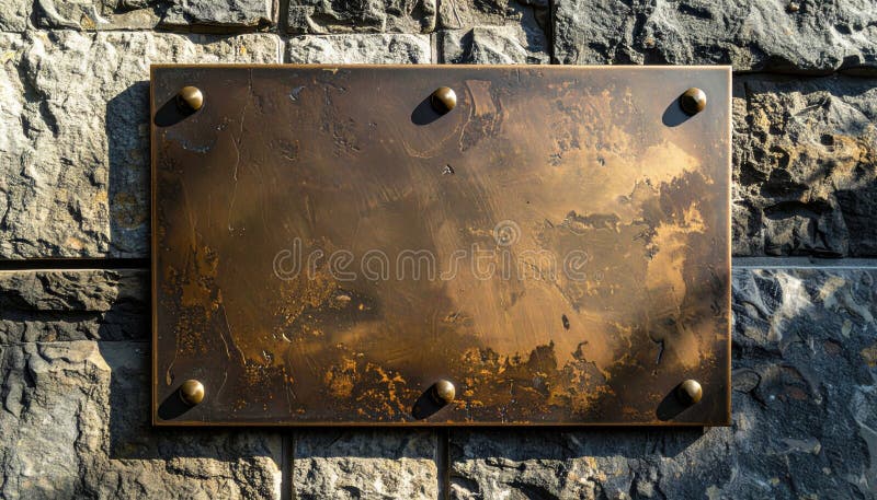 Rustic Bronze Metal Plaque on Stone Wall Stock Illustration ...