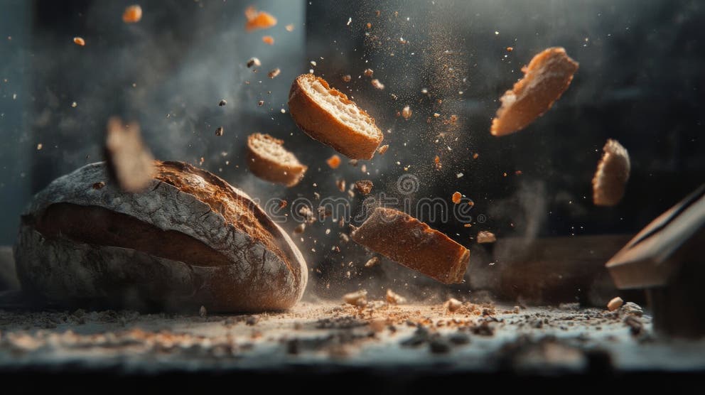 Rustic Brown Artisan Bread Exploding with Crumbs Stock Illustration ...