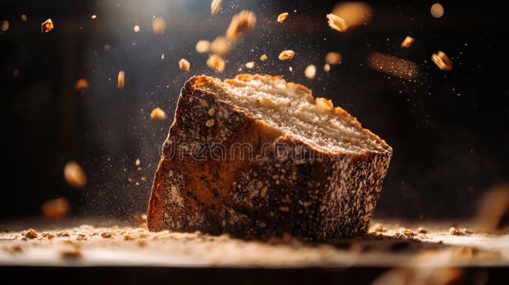 Rustic Brown Bread Crumbs Exploding Dark Background Stock Illustration ...