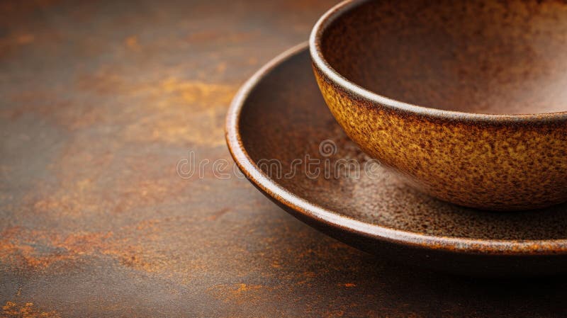 Rustic Brown Ceramic Bowl and Plate Set Stock Illustration ...