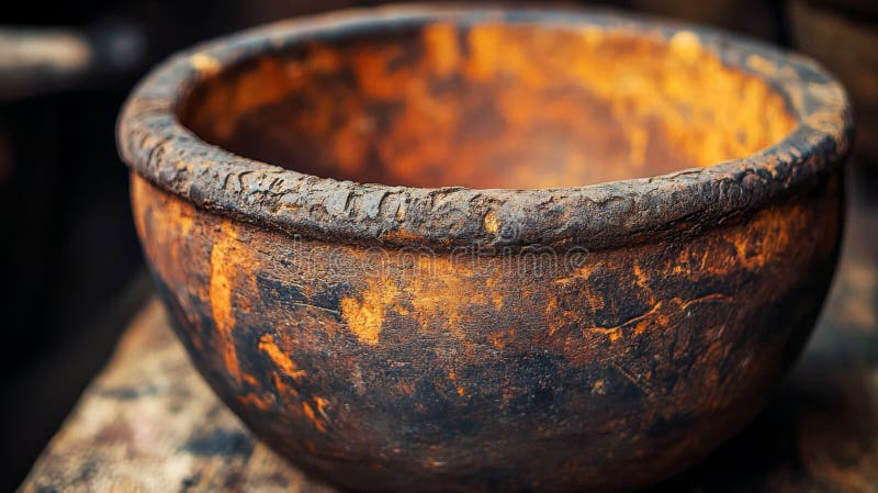 Rustic Brown Clay Bowl with Textured Surface Stock Image - Image of ...