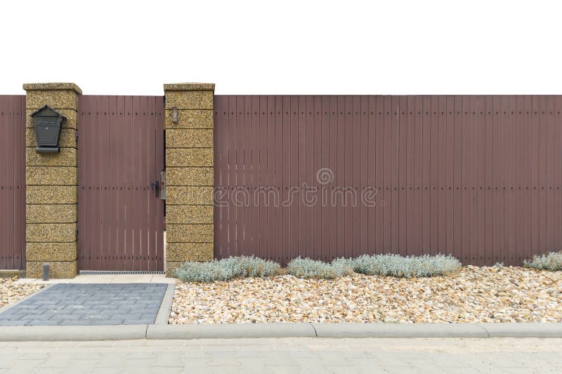 Rustic Brown Gate with Stone Columns Stock Photo - Image of gate ...