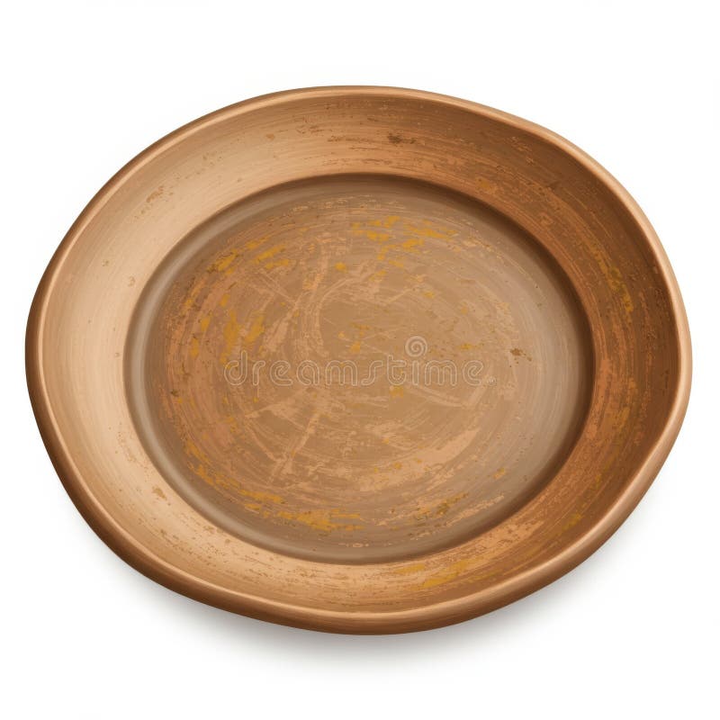 Rustic Brown and Gold Ceramic Plate on White Background Stock ...