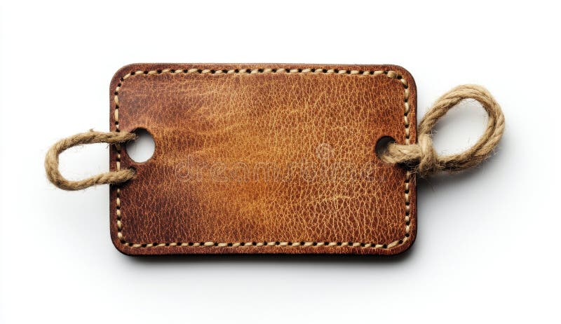 Rustic Brown Leather Tag with Jute Rope on White Stock Illustration ...