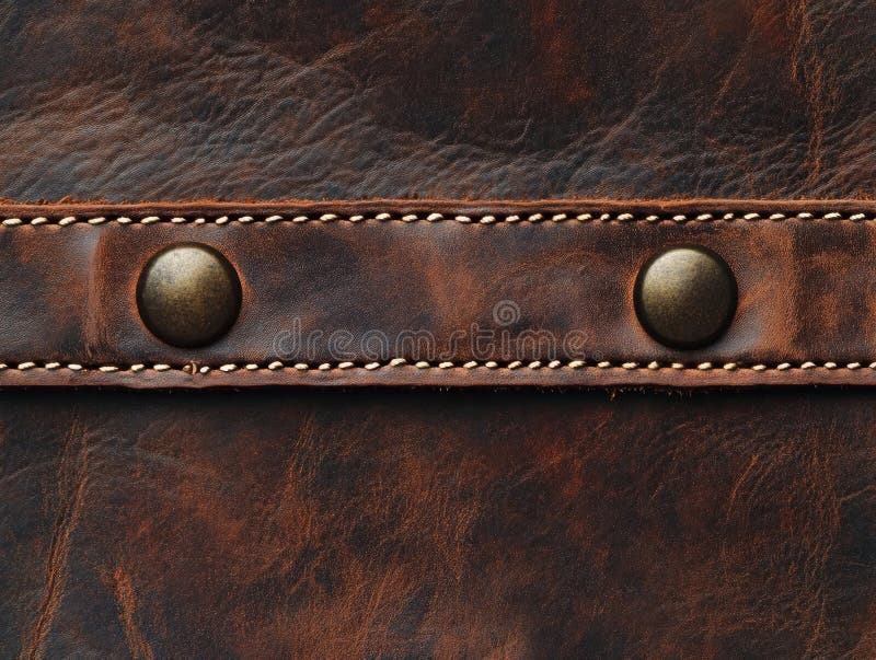 Rustic Brown Leather Texture with Stitching and Metal Studs Stock Image ...