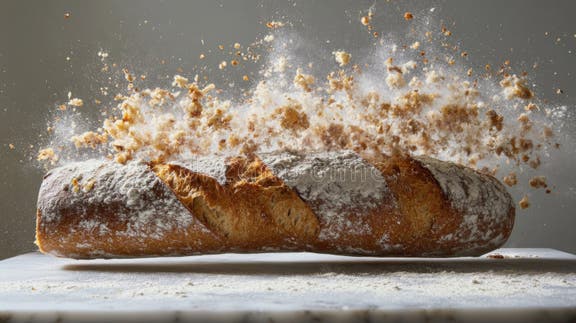 Rustic Brown Loaf Bread Explosion with Flour Stock Illustration ...