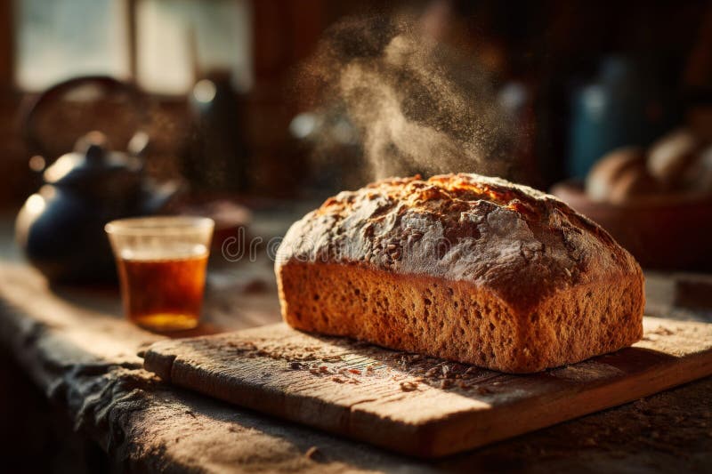 Rustic Brown Loaf of Bread on Wooden Board Stock Illustration - Illustration of oven, life ...