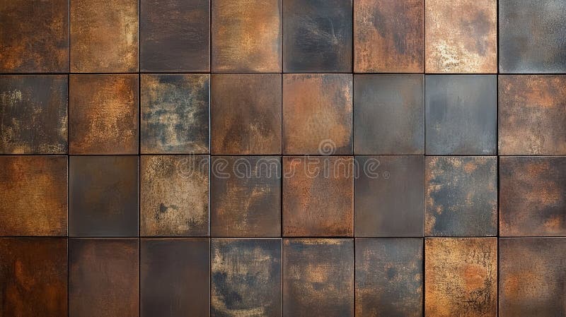 Rustic Brown Metal Tile Wall Stock Image - Image of industrial, pattern ...