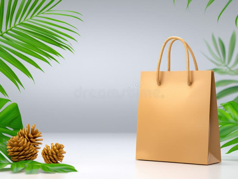 Rustic Brown Paper Bag with Pine Cone on White Table, Natural ...