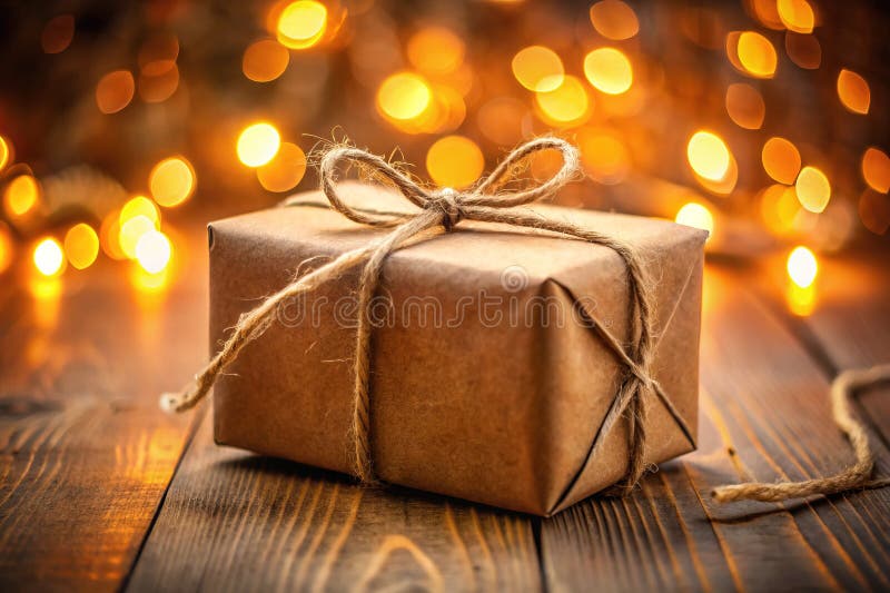 Rustic Brown Paper Gift Box Tied with String a Beautiful Long Exposure ...