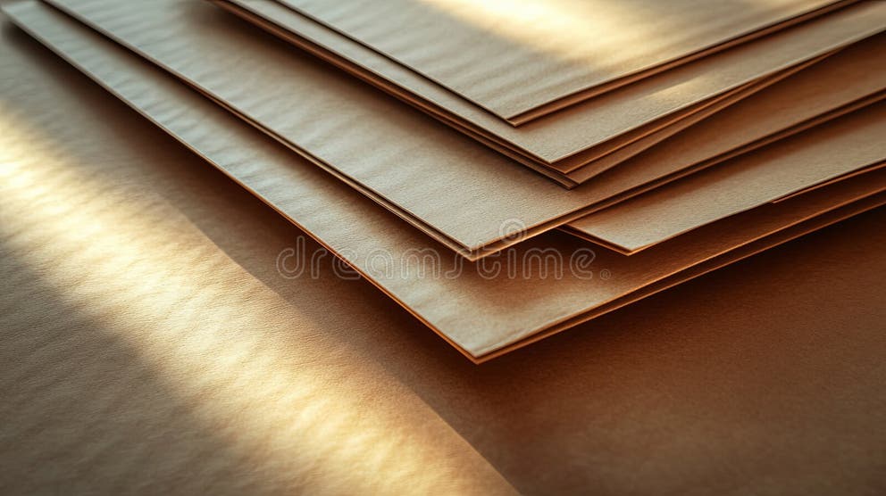 Rustic Brown Paper Stack on Table Stock Image - Image of neat, craft ...