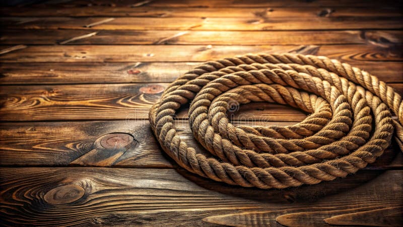 Rustic Brown Rope Coiled on Aged Wooden Planks. Generative AI Stock ...