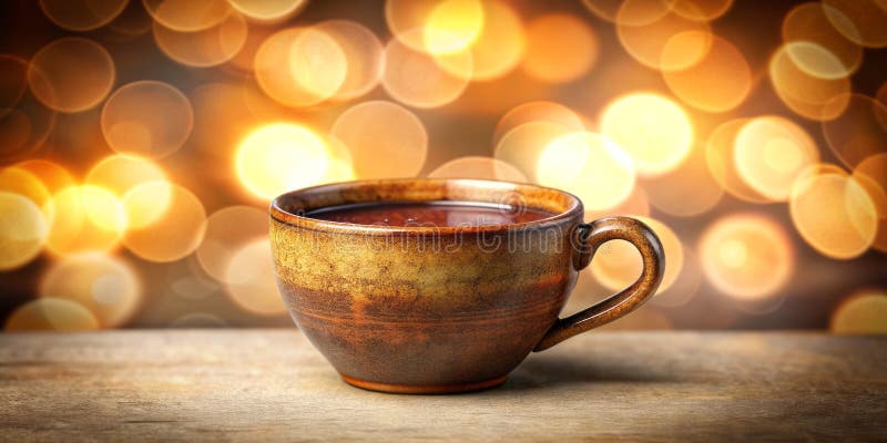 Rustic Brown Stoneware Coffee Cup 3D Isometric Render with Bokeh ...