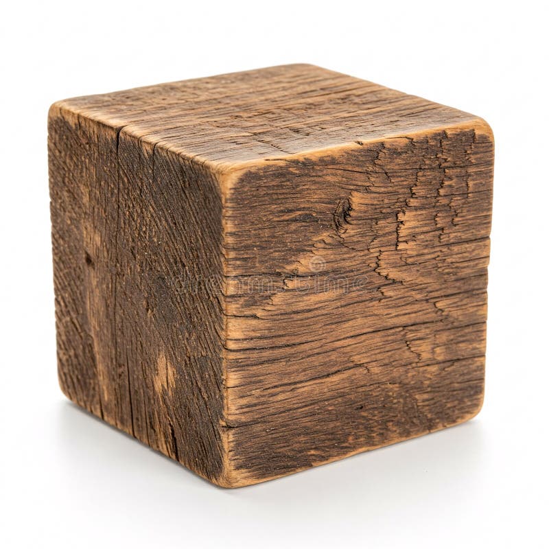 A Rustic Brown Wooden Cube with Visible Wood Grain and Cracks Stock ...