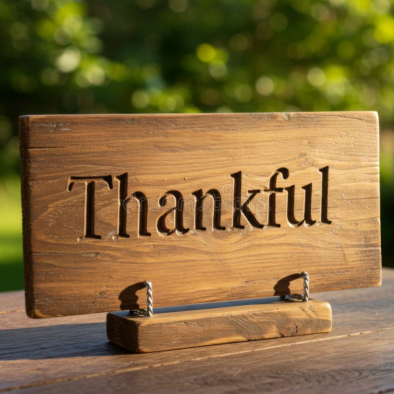 Rustic Brown Wooden Thankful Sign on Table Stock Illustration ...
