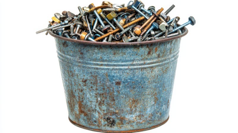 A Rustic Bucket Filled with Assorted Nuts and Bolts for Construction ...