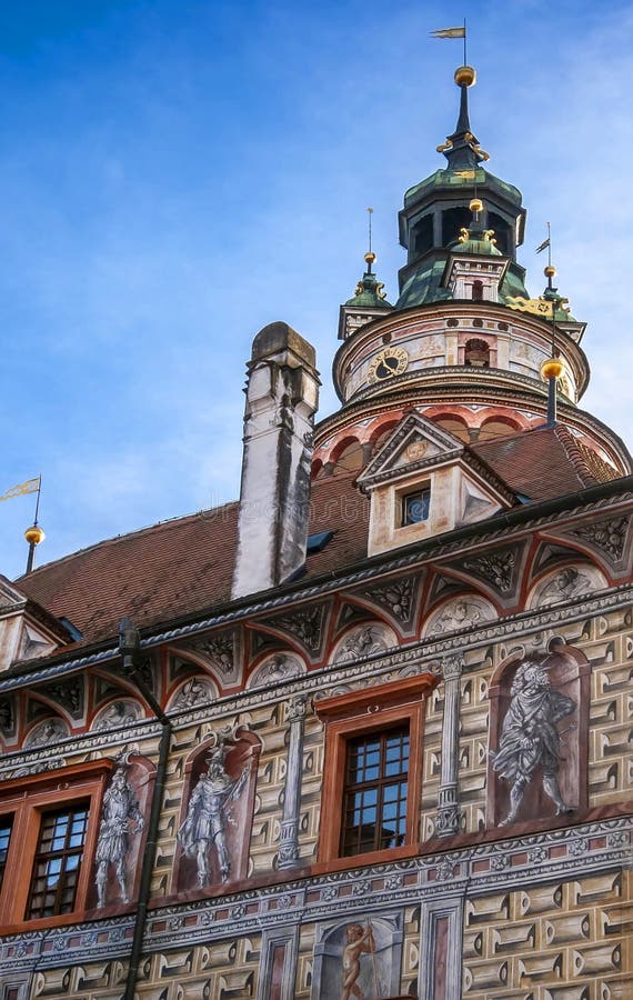 Rustic Building and Ancient Tower in Cesky Krumlov Stock Image - Image ...