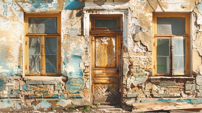 Rustic Building Wall and Wooden Door Texture Background Stock ...