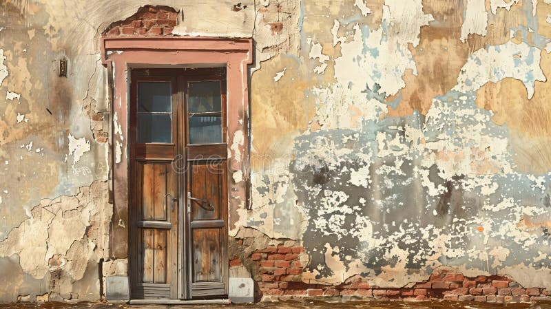Rustic Building Wall and Wooden Door Texture Background Stock ...