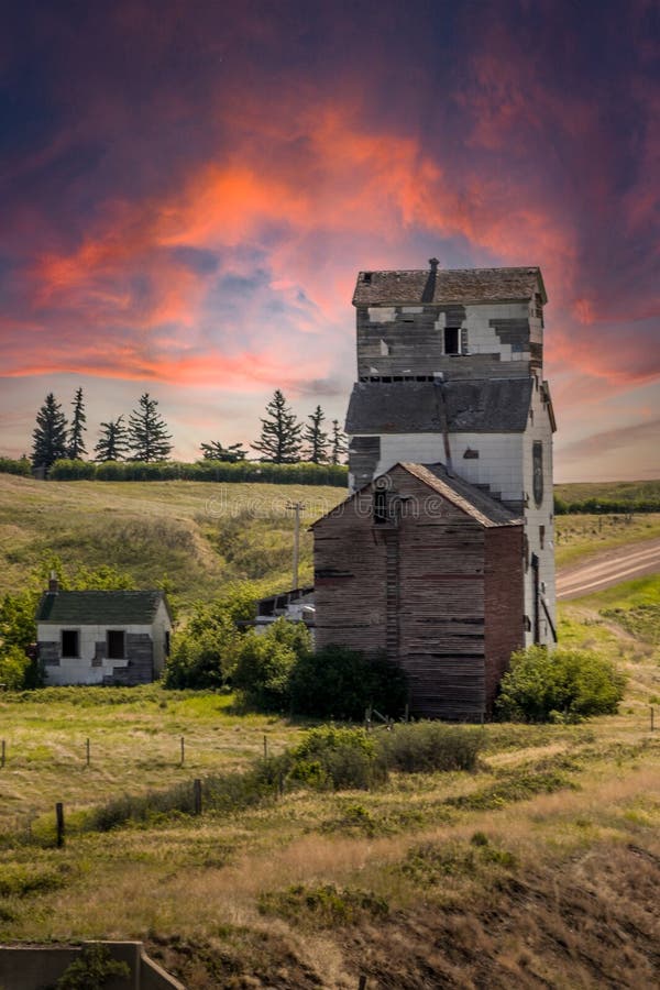Rustic Buildings and Grain Elevator Stand in What Used To Be the Town ...