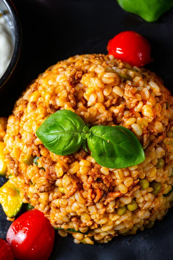 Rustic Bulgur Fried with Minced Meat and Vegetables Stock Image - Image ...