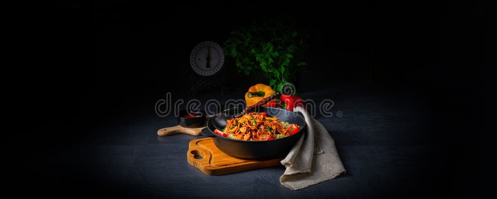 Rustic Bulgur Pans with Gratinated Gyros and Yoghurt Stock Image ...