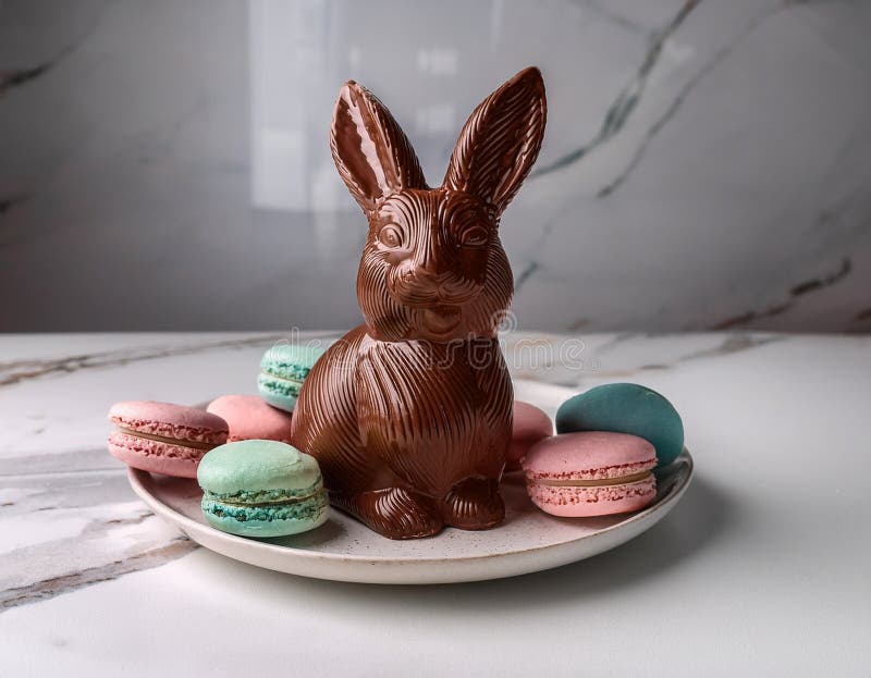 A Rustic Bunny-shaped Chocolate Sculpture Placed Next To Pastel ...