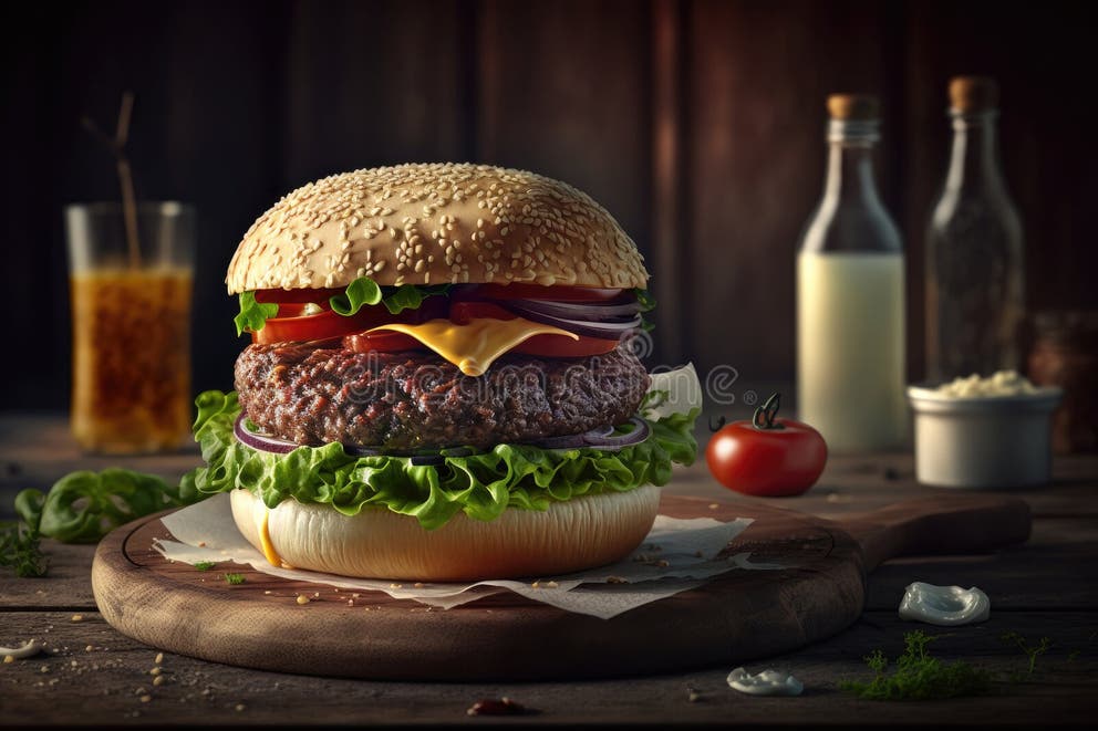 Rustic Burger. Illustration AI Generative Stock Illustration ...