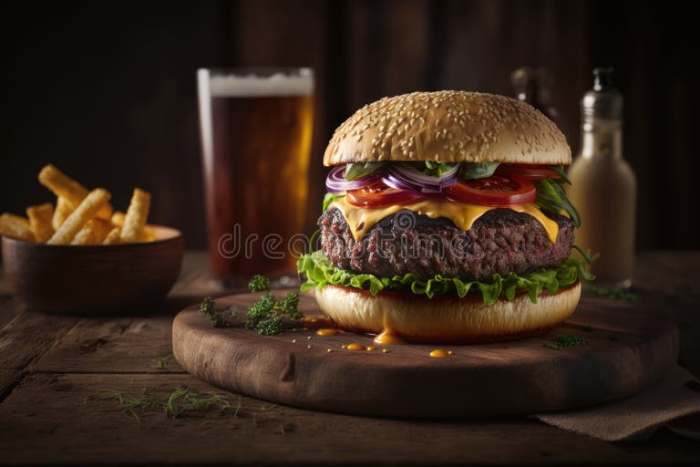Rustic Burger. Illustration AI Generative Stock Illustration ...