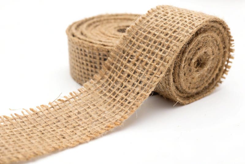Rustic Burlap Ribbon for Craft Projects on White Background Stock ...