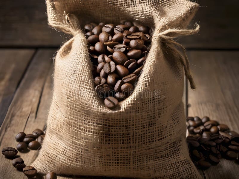 Rustic Burlap Sack Packed with Coffee Beans Stock Photo - Image of ...