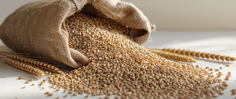 Rustic Burlap Sack of Sesame Seeds and Wheat Stock Photo - Image of ...