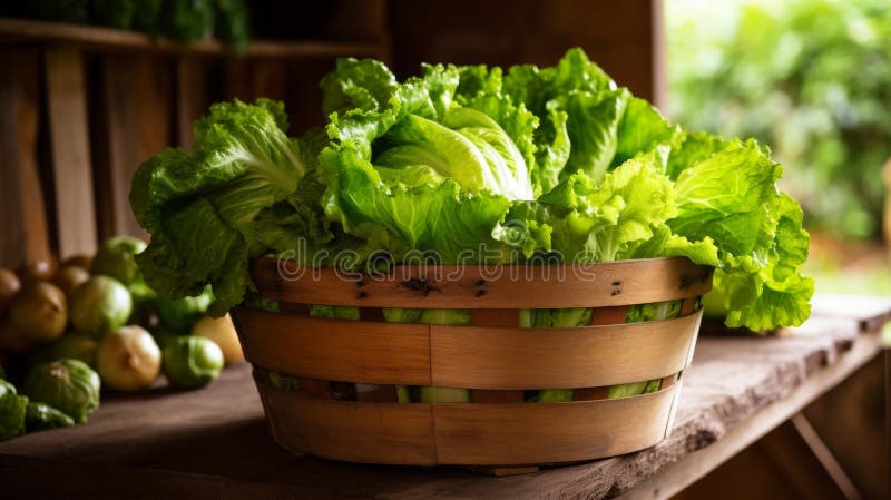 Rustic Bushel with Crisp Lettuce Stock Illustration - Illustration of ...