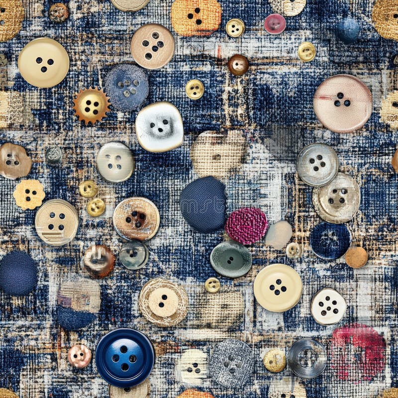 Rustic Button Arrangement on a Denim-textured Fabric Stock Photo ...